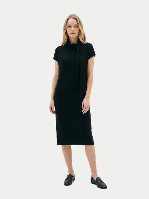 Gobi Cashmere Tie-neck Column Dress - Black