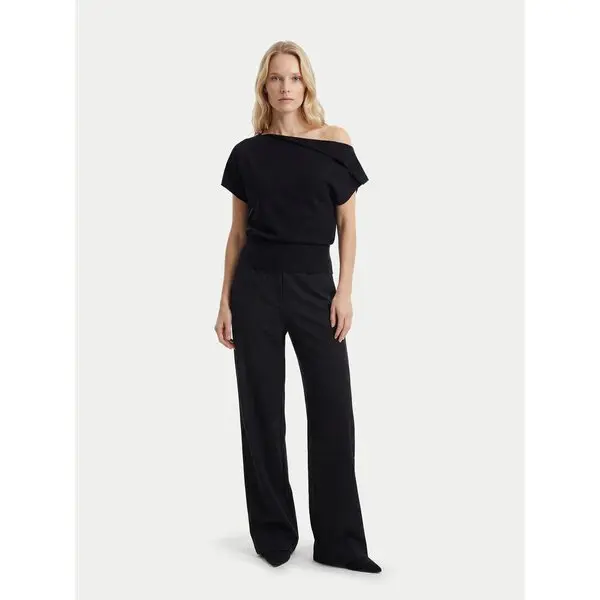 Gobi Cashmere Asymmetrical Funnel Neck Top With Cape Overlay - Black