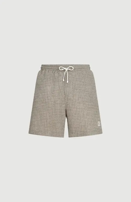 Brunello Cucinelli Printed Swim Trunks With Drawstring Waist - Brown