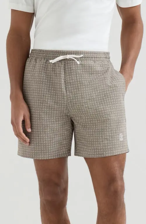 Brunello Cucinelli Printed Swim Trunks With Drawstring Waist - Brown