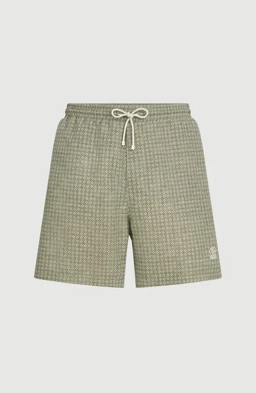 Brunello Cucinelli Printed Swim Trunks With Drawstring Waist - Sage