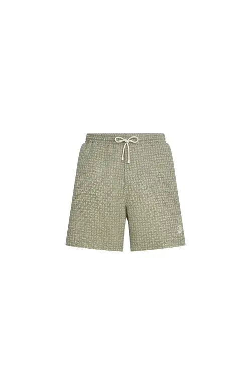 Brunello Cucinelli Printed Swim Trunks With Drawstring Waist - Sage