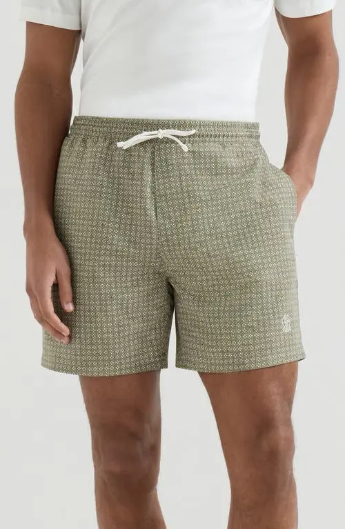 Brunello Cucinelli Printed Swim Trunks With Drawstring Waist - Sage