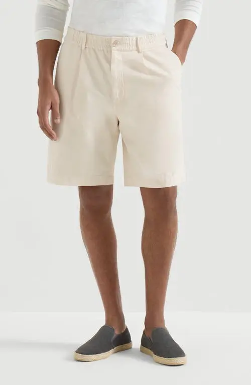 Brunello Cucinelli Twisted Cotton Gabardine Bermuda Shorts With Elasticated Waistband - Panama