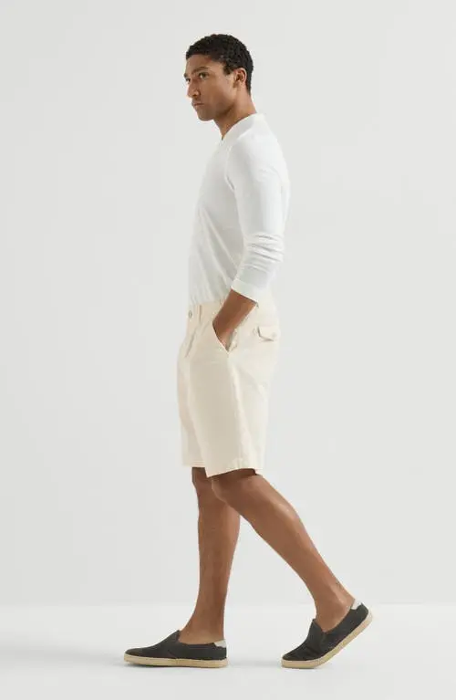 Brunello Cucinelli Twisted Cotton Gabardine Bermuda Shorts With Elasticated Waistband - Panama