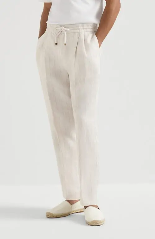 Brunello Cucinelli Chalk Stripe Linen Trousers - Shell