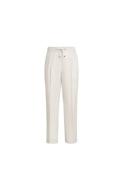 Brunello Cucinelli Chalk Stripe Linen Trousers - Shell