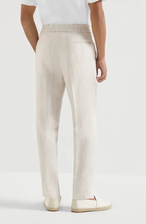 Brunello Cucinelli Chalk Stripe Linen Trousers - Shell
