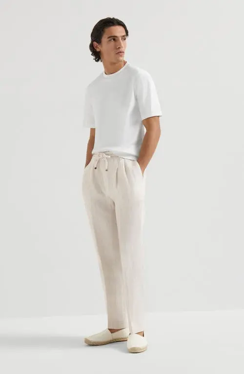 Brunello Cucinelli Chalk Stripe Linen Trousers - Shell