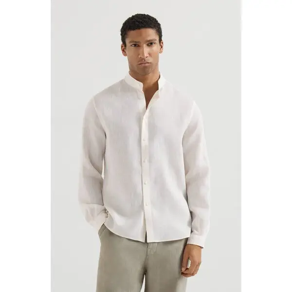 Brunello Cucinelli Linen Shirt With Mandarin Collar