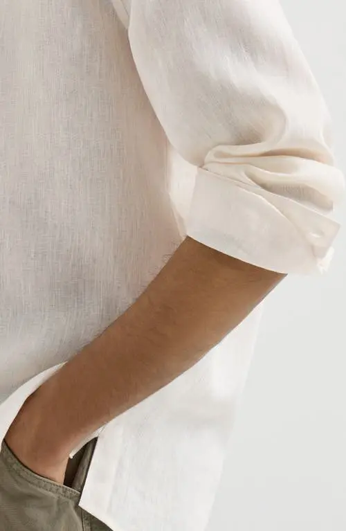 Brunello Cucinelli Linen Shirt With Mandarin Collar