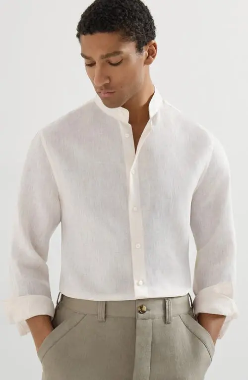 Brunello Cucinelli Linen Shirt With Mandarin Collar