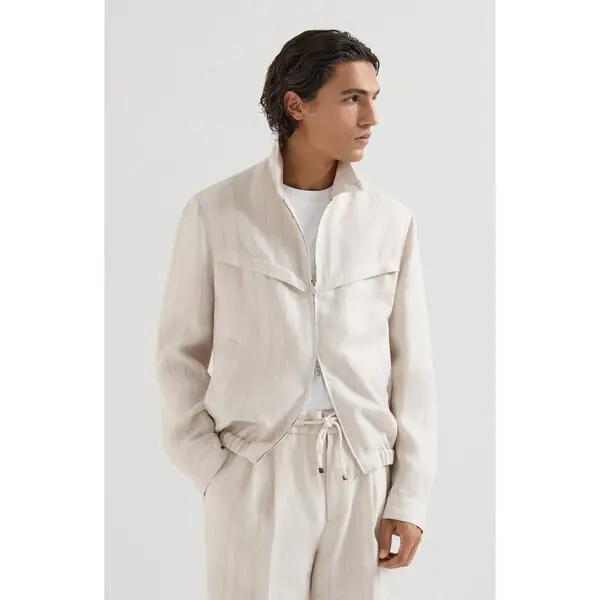 Brunello Cucinelli Chalk Stripe Chevron Zip-up Jacket - Shell