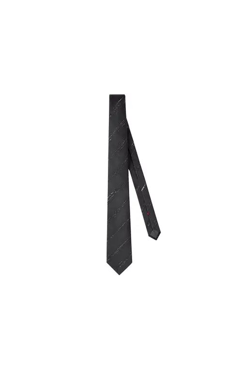 Brunello Cucinelli Slubbed Stripes Silk And Cotton Neck Tie - Anthracite