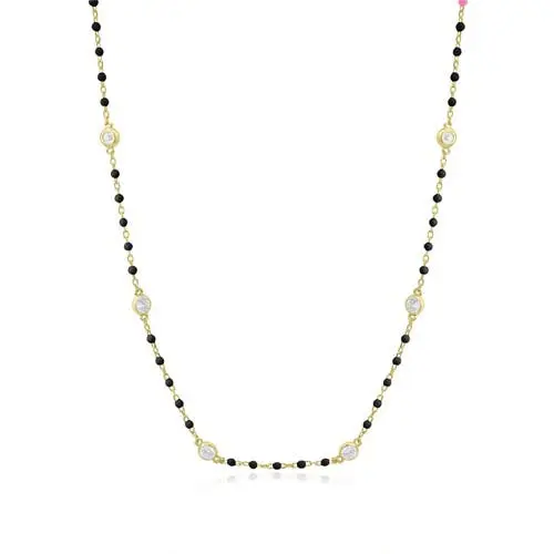 THE LOVERY FINE JEWELRY Gold-plated Sterling Silver Beaded Chain Necklace With Cubic Zirconia And Enamel - Black