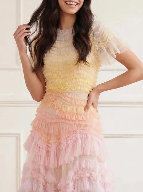 NEEDLE & THREAD Short Sleeve Ombre Gown