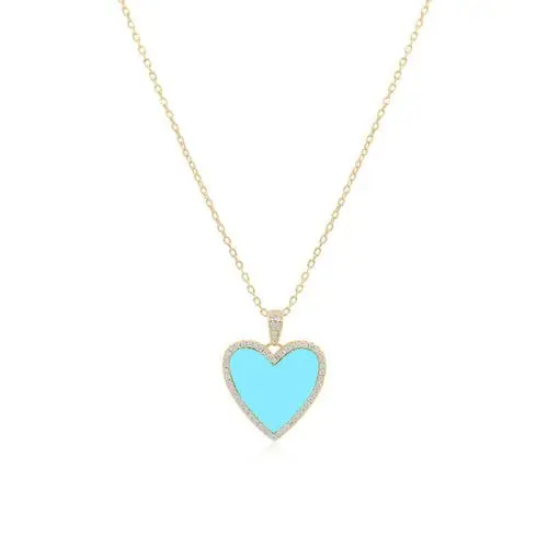 THE LOVERY FINE JEWELRY Gold-plated Sterling Silver Heart Necklace - Turquoise