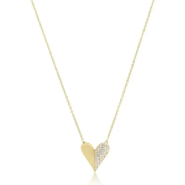 THE LOVERY FINE JEWELRY Half & Half Cz Single Heart Necklace - Goldlated Sterling Silver