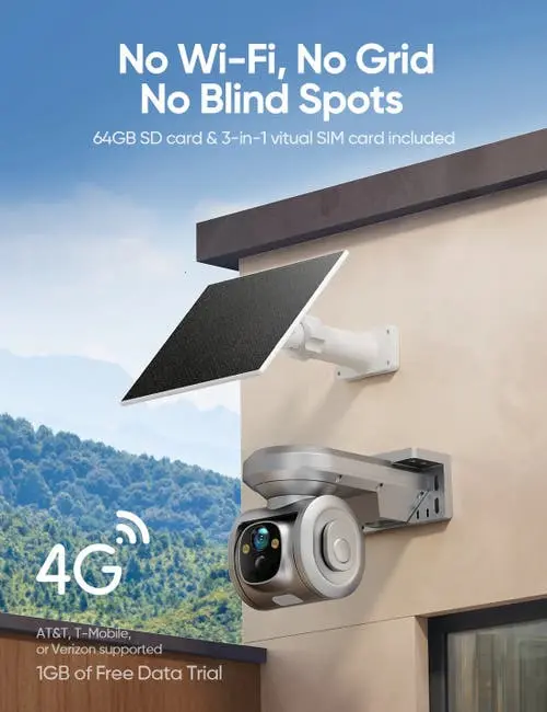 CINMOORE 4g Cellular Pan & Tilt Camera With Solar Panel