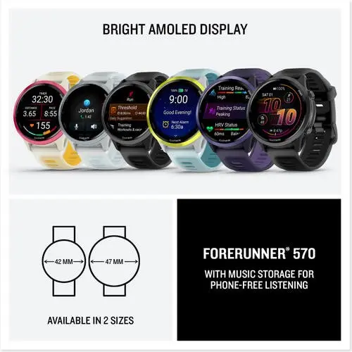 GARMIN Forerunner 57047mm Fitness Smartwatch With Amoled Display - Translucent Black/black