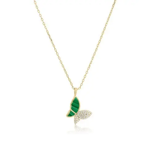 THE LOVERY FINE JEWELRY 14k Gold-plated Sterling Silver Cubic Zirconia Butterfly Necklace - Malachite