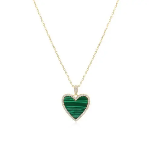THE LOVERY FINE JEWELRY Large Heart Halo Necklace - Malachite