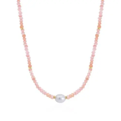 THE LOVERY FINE JEWELRY 14k Yellow Gold Opal Bead Pearl Necklace - Pink