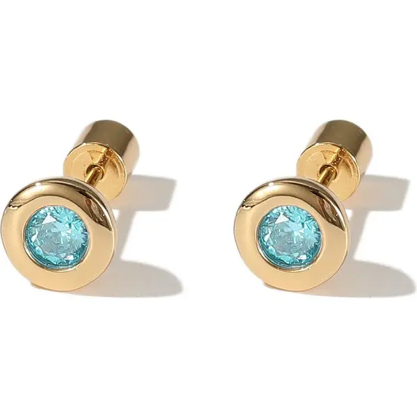 CLASSICHARMS Aurora Bezel Set Solitaire Stud Earrings - Gold/aquamarine