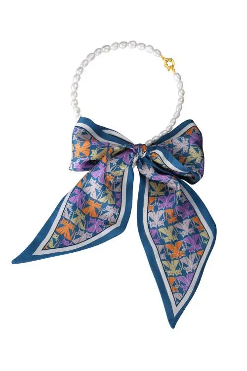 CLASSICHARMS Baroque Freshwater Pearl Necklace & Silk Scarf Set - Blue