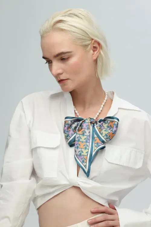 CLASSICHARMS Baroque Freshwater Pearl Necklace & Silk Scarf Set - Blue