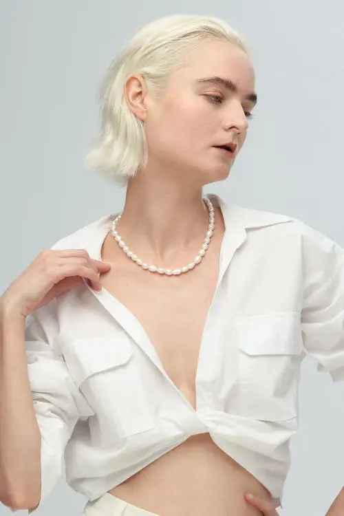 CLASSICHARMS Baroque Freshwater Pearl Necklace & Silk Scarf Set - Blue