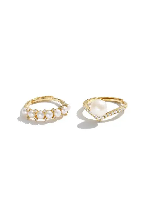 CLASSICHARMS Freshwater Pearl And -filled Stackable Ring Set - Gold