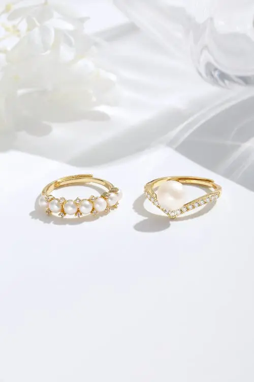 CLASSICHARMS Freshwater Pearl And -filled Stackable Ring Set