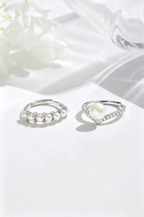 CLASSICHARMS Freshwater Pearl And Cubic Zirconia Stackable Ring Set - Silver