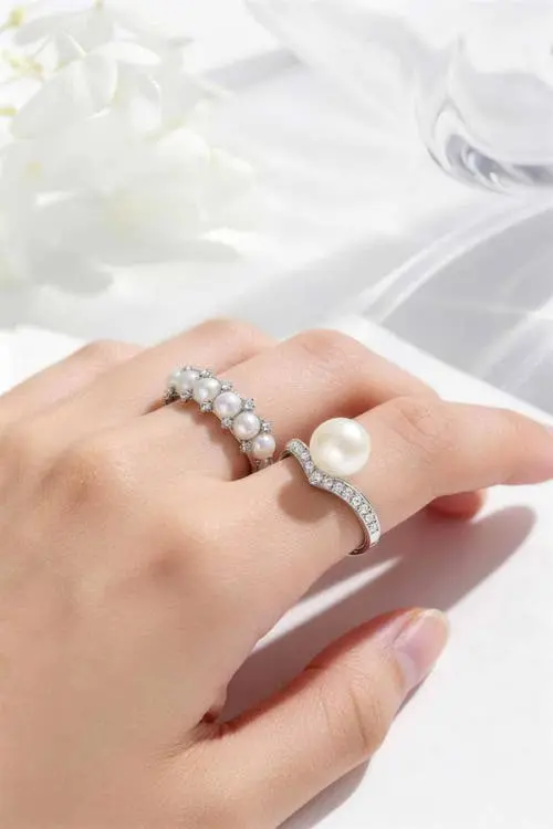 CLASSICHARMS Freshwater Pearl And Cubic Zirconia Stackable Ring Set