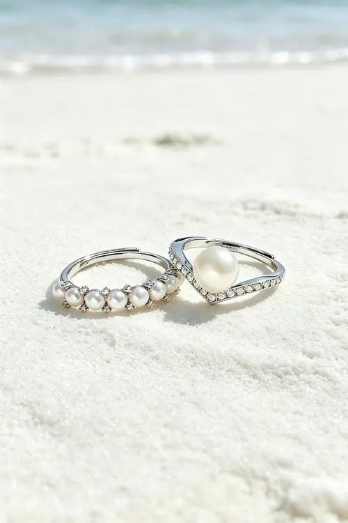 CLASSICHARMS Freshwater Pearl And Cubic Zirconia Stackable Ring Set