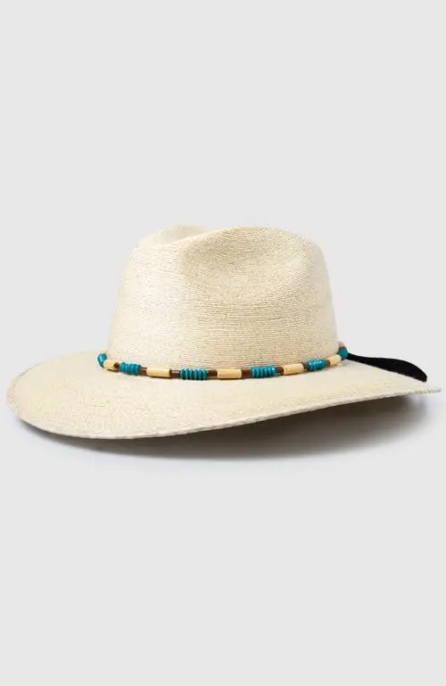 MANELA Roxy Handwoven Straw Fedora Sun Hat - Natural/turquoise