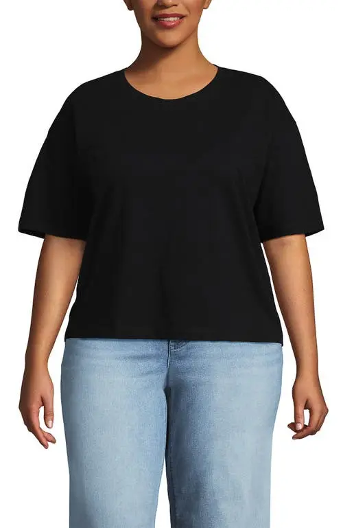 LANDS' END Short Sleeve Slub Jersey Eyelet T-shirt - Black