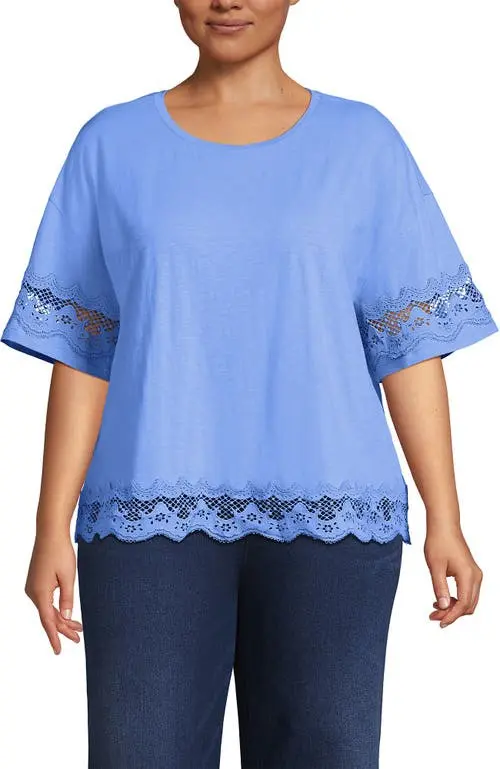 LANDS' END Short Sleeve Slub Jersey Eyelet T-shirt - Clear Blue Sky
