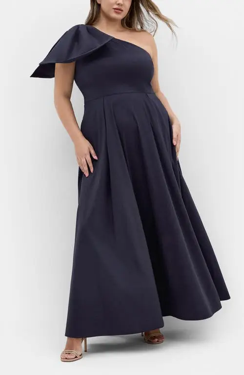 City Chic Captivated One Shoulder Maxi Dress - Navy