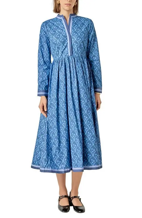 English Factory Printed Long Sleeve Midi Dress