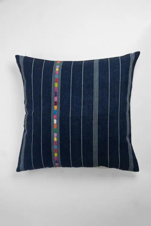 ARCHIVE NEW YORK Vintage Indigo Denim Embroidered Stripe Handwoven Throw Pillow - Blue