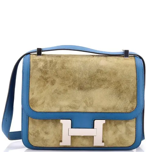 Hermès Constance Bag Doblis Suede With Swift 23 - Blue