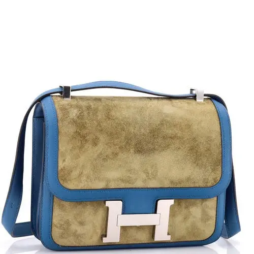 Hermès Constance Bag Doblis Suede With Swift 23 - Blue