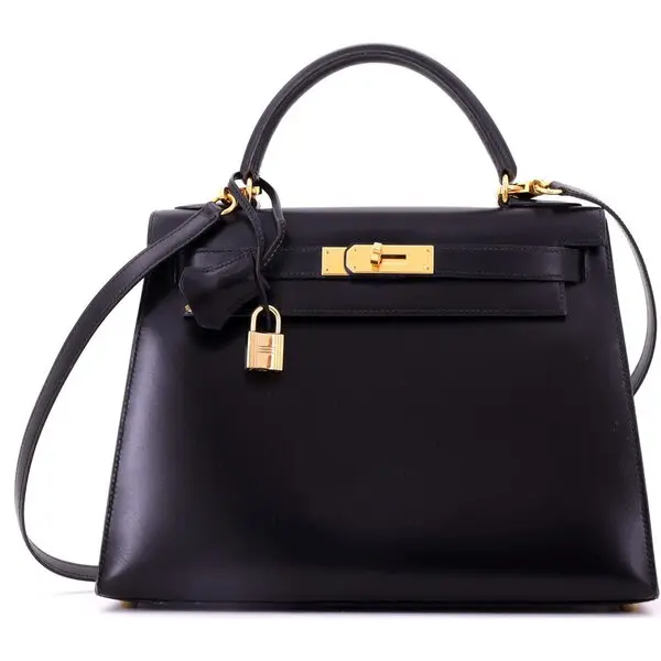 Hermès Kelly Handbag Black Box Calf With Gold Hardware 28 - Noir
