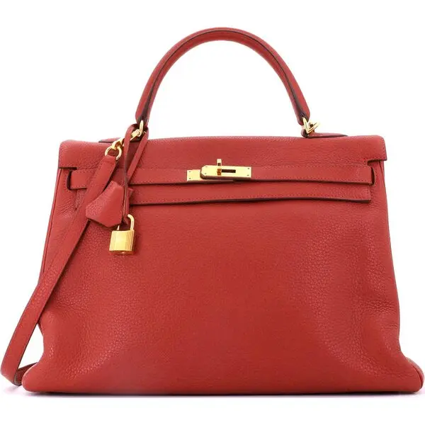 Hermès Kelly Handbag Brown Clemence With Gold Hardware 35 - Sienne