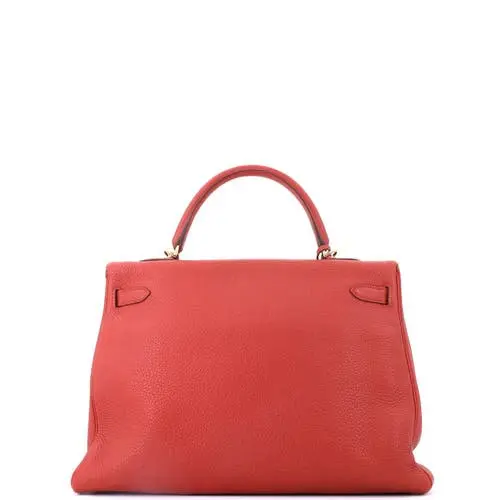 Hermès Kelly Handbag Brown Clemence With Gold Hardware 35 - Sienne
