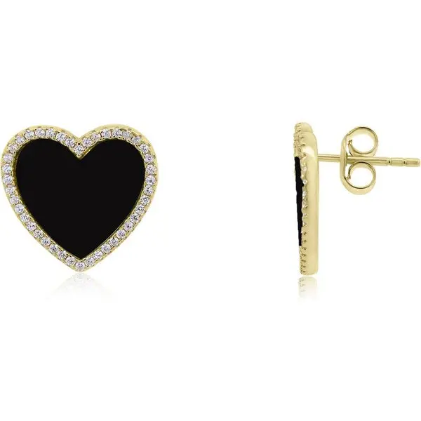 THE LOVERY FINE JEWELRY Gold-plated Sterling Silver And Cubic Zirconia Heart Halo Stud Earrings - Onyx
