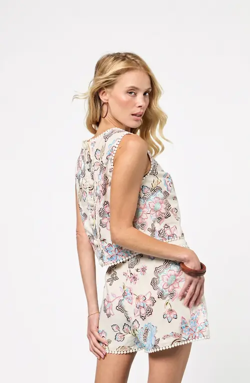 BTB LOS ANGELES Floral Print Lace Trim Tank Top