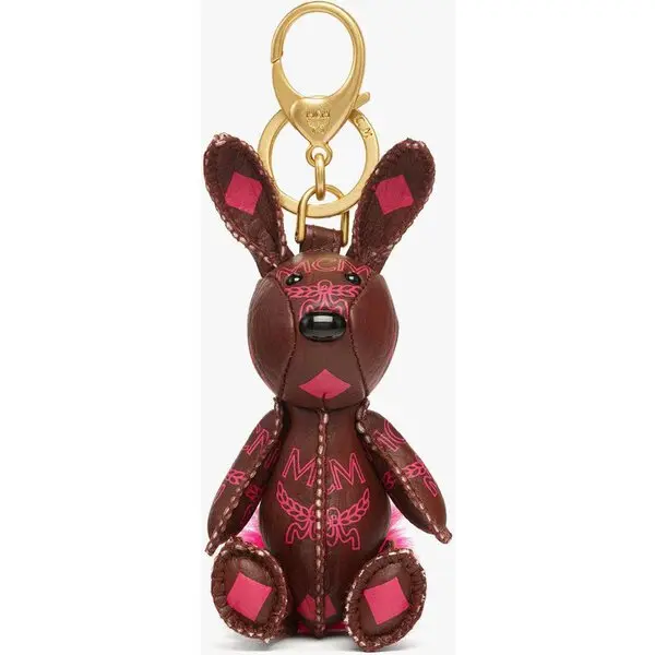 Mcm Rabbit Charm In Visetos Monogram Canvas With Leather Trim